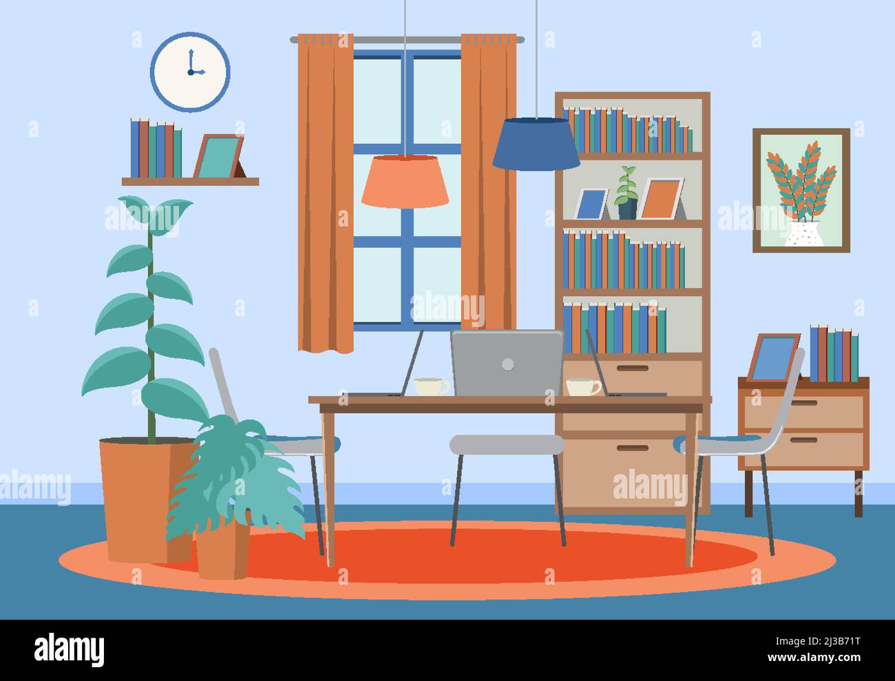 Room with computer laptop on the table illustration Stock Vector Image ...