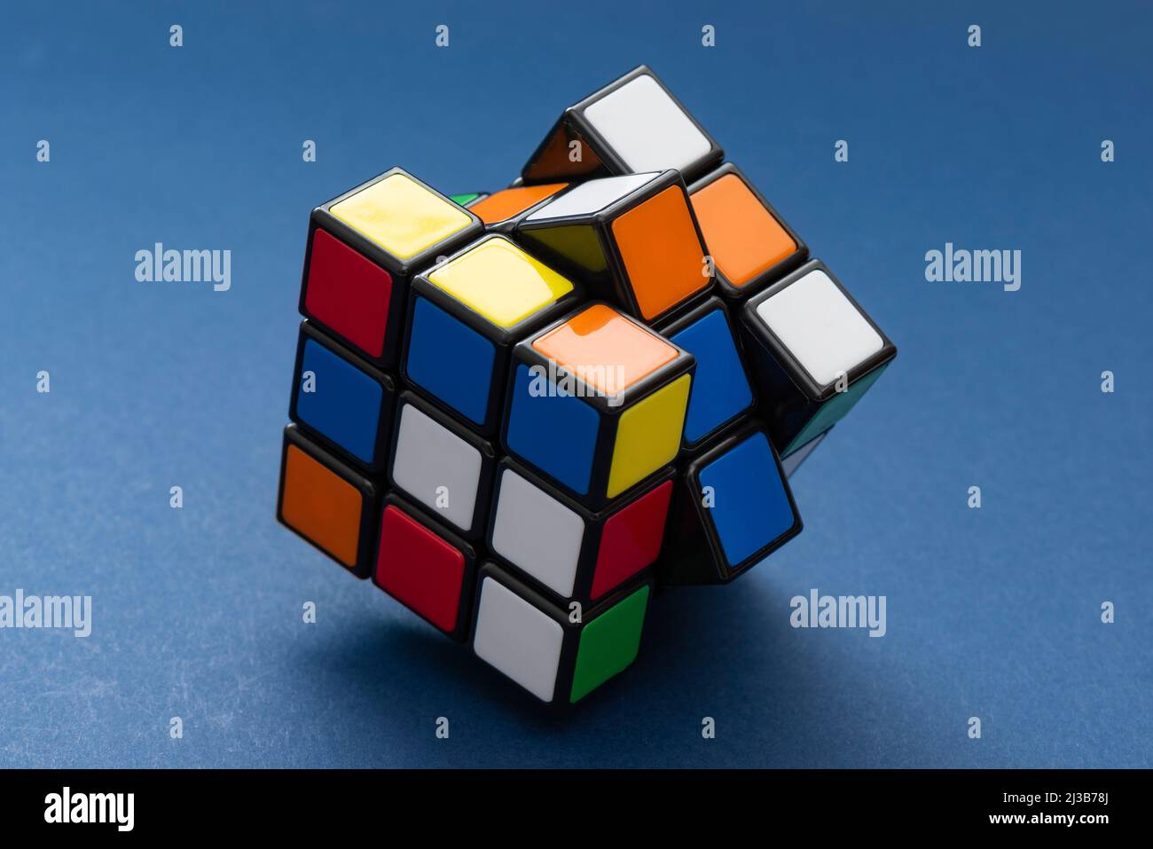 ISTANBUL, TURKEY - JULY 2, 2021: Rubik's cube on the blue background ...