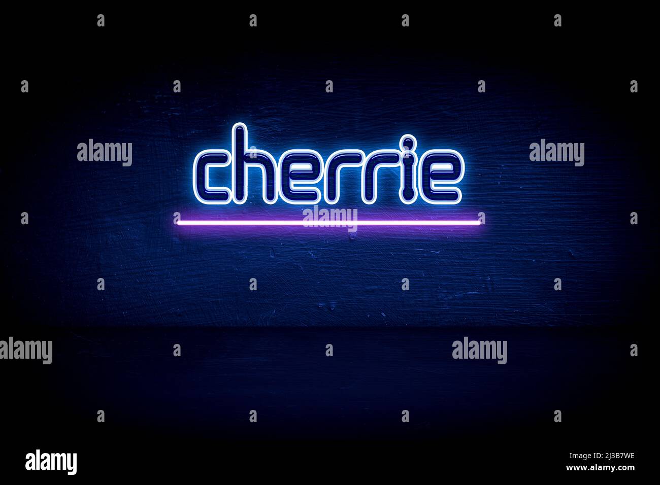 Cherrie - blue neon announcement signboard Stock Photo - Alamy