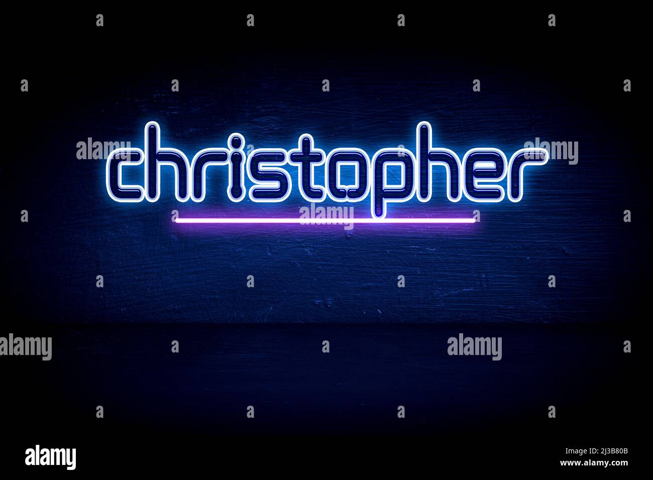 Christopher - blue neon announcement signboard Stock Photo - Alamy