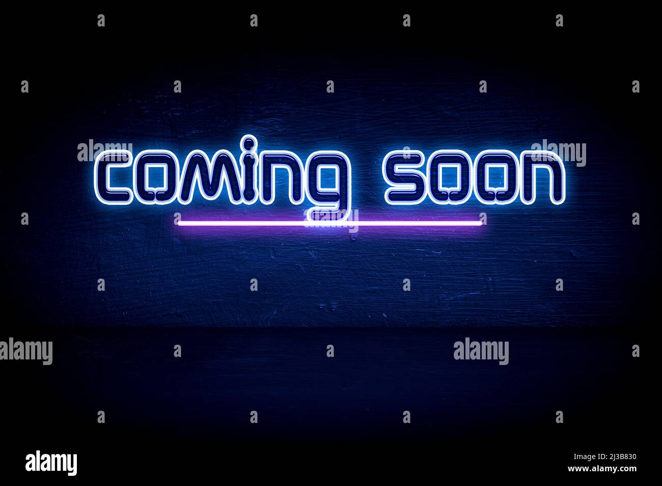 Coming soon - blue neon announcement signboard Stock Photo - Alamy
