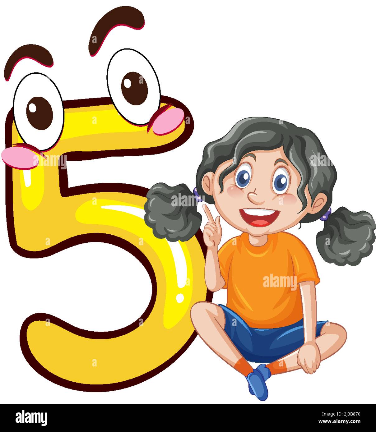 A girl with number five cartoon illustration Stock Vector Image & Art ...