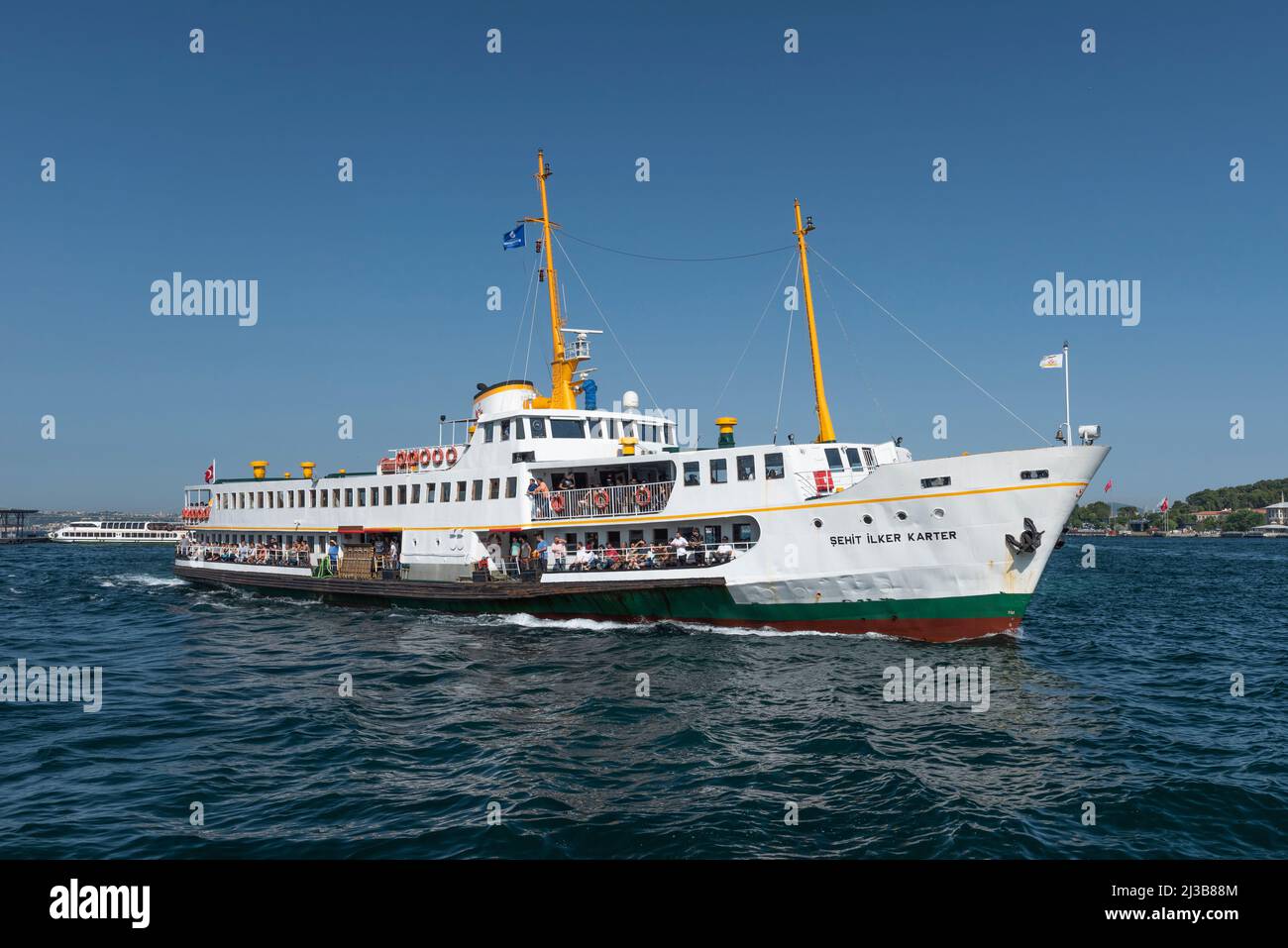 ISTANBUL, TURKEY - JANUARY 16, 2022: Sea voyage with old ferry ...