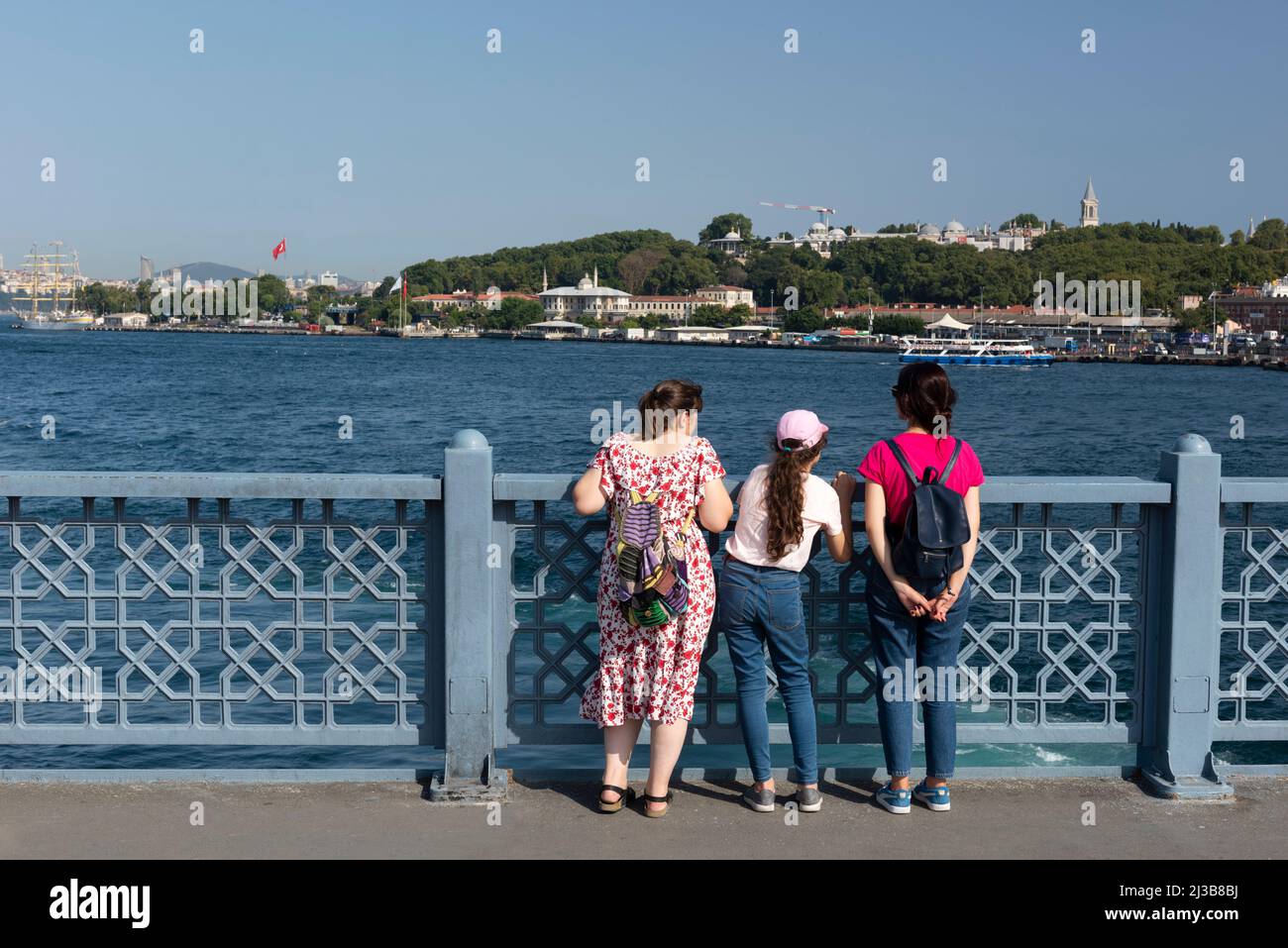 ISTANBUL, TURKEY - JULY 29, 2019: Galata Bridge, watching the scenery ...