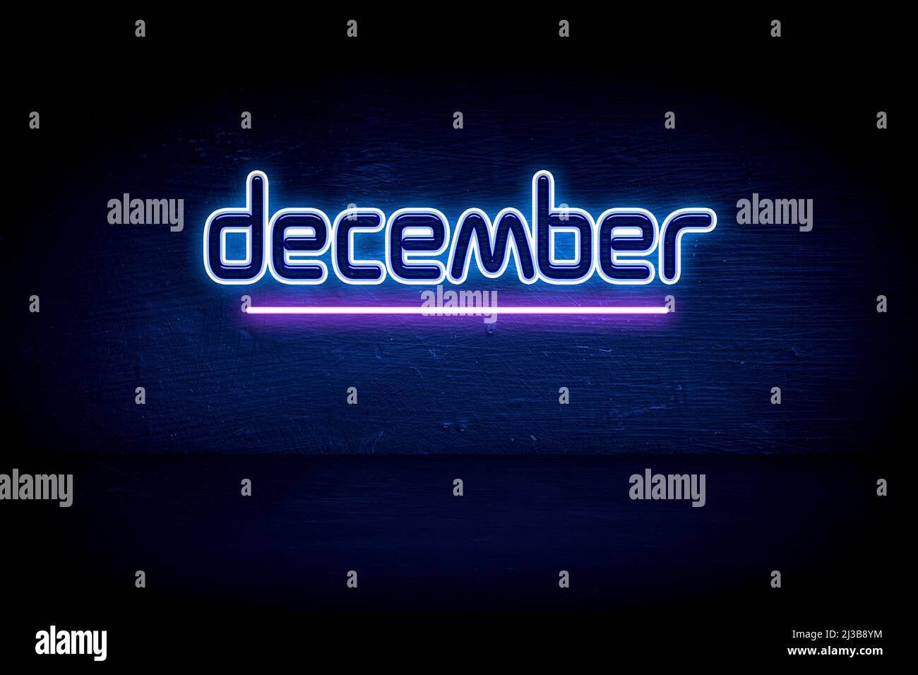 December - blue neon announcement signboard Stock Photo - Alamy