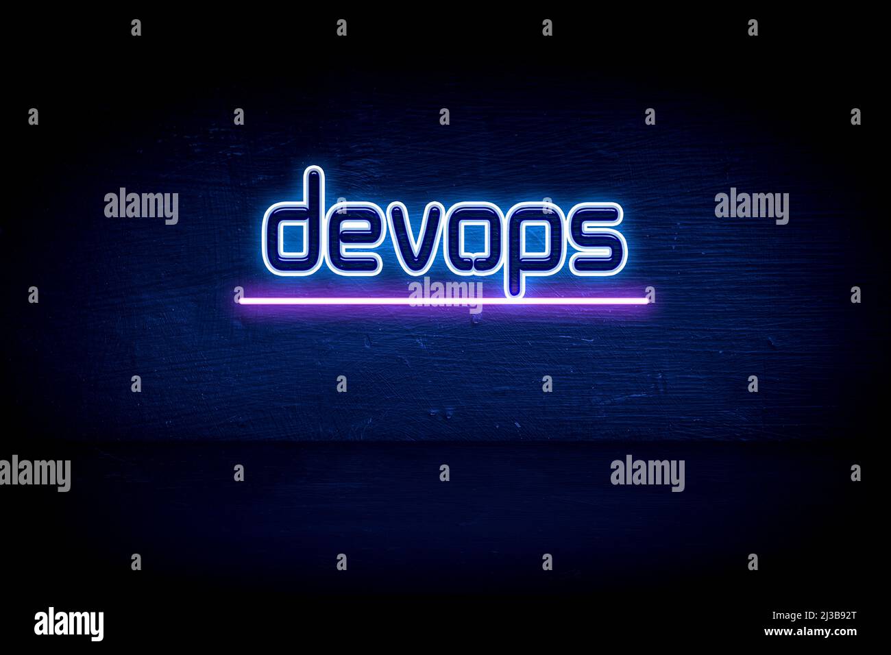 DevOps - blue neon announcement signboard Stock Photo - Alamy