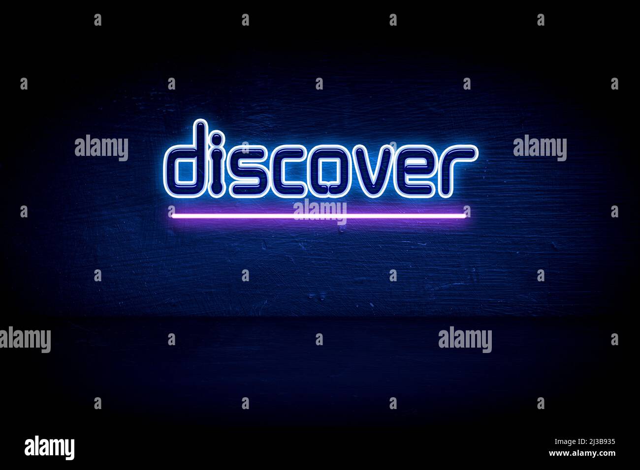 Discover - blue neon announcement signboard Stock Photo - Alamy