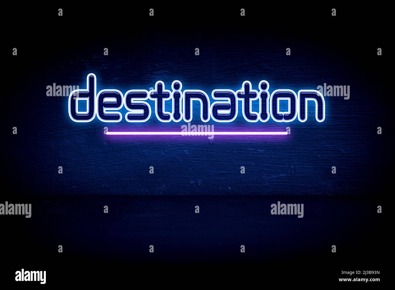 destination - blue neon announcement signboard Stock Photo - Alamy
