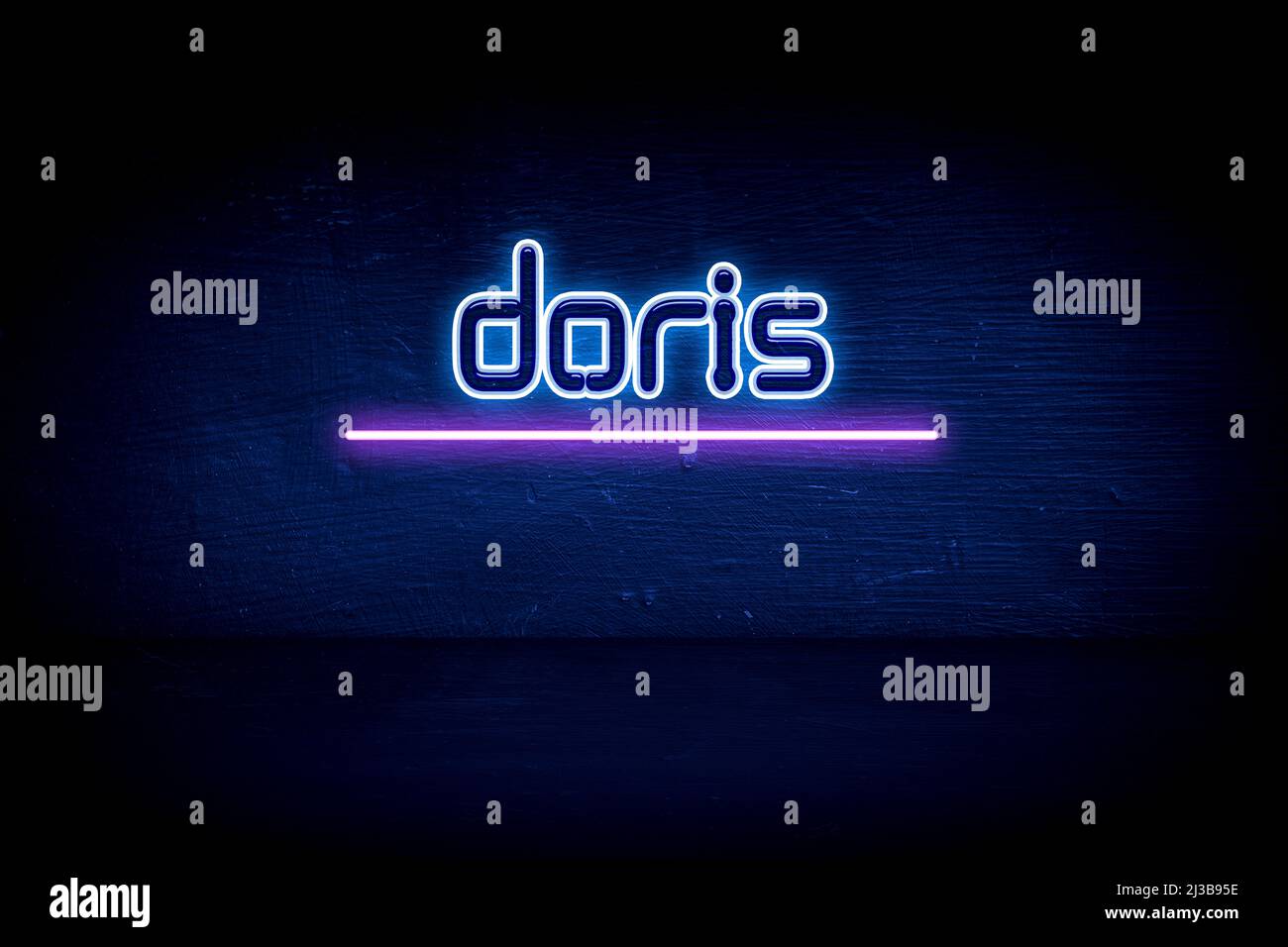 Doris - blue neon announcement signboard Stock Photo - Alamy