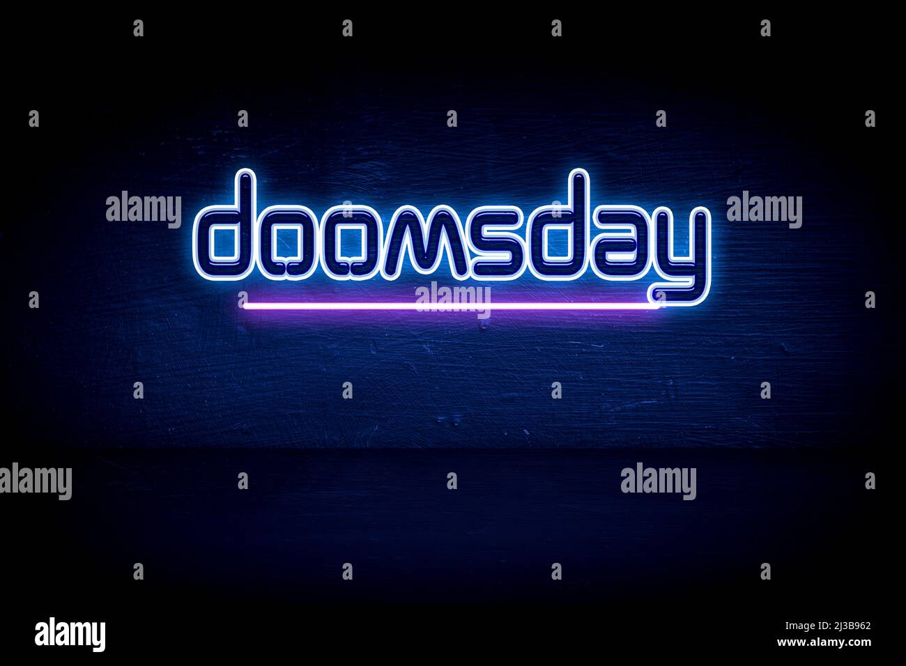 Doomsday - blue neon announcement signboard Stock Photo - Alamy