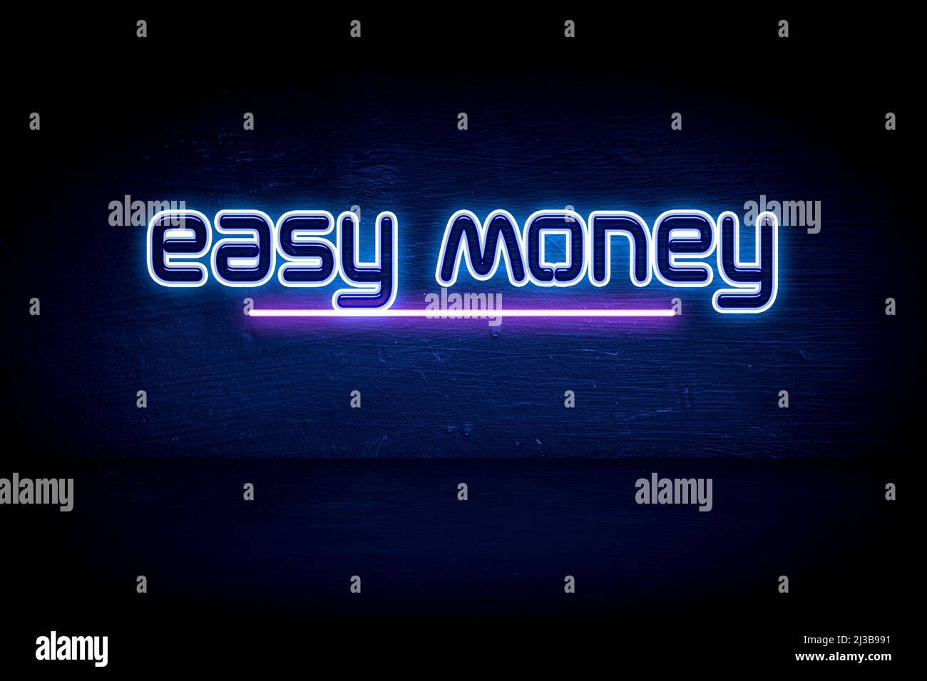 Easy money - blue neon announcement signboard Stock Photo - Alamy