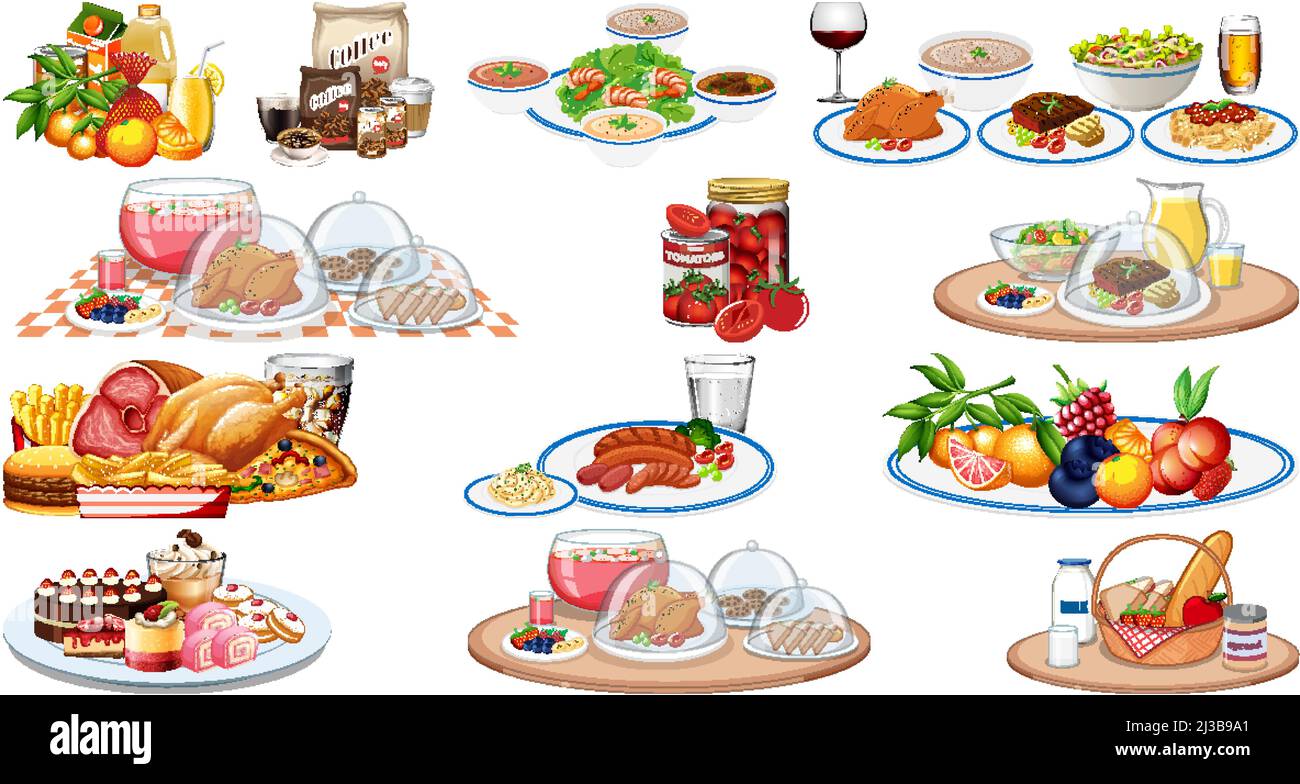 Set of different foods and beverages illustration Stock Vector Image ...