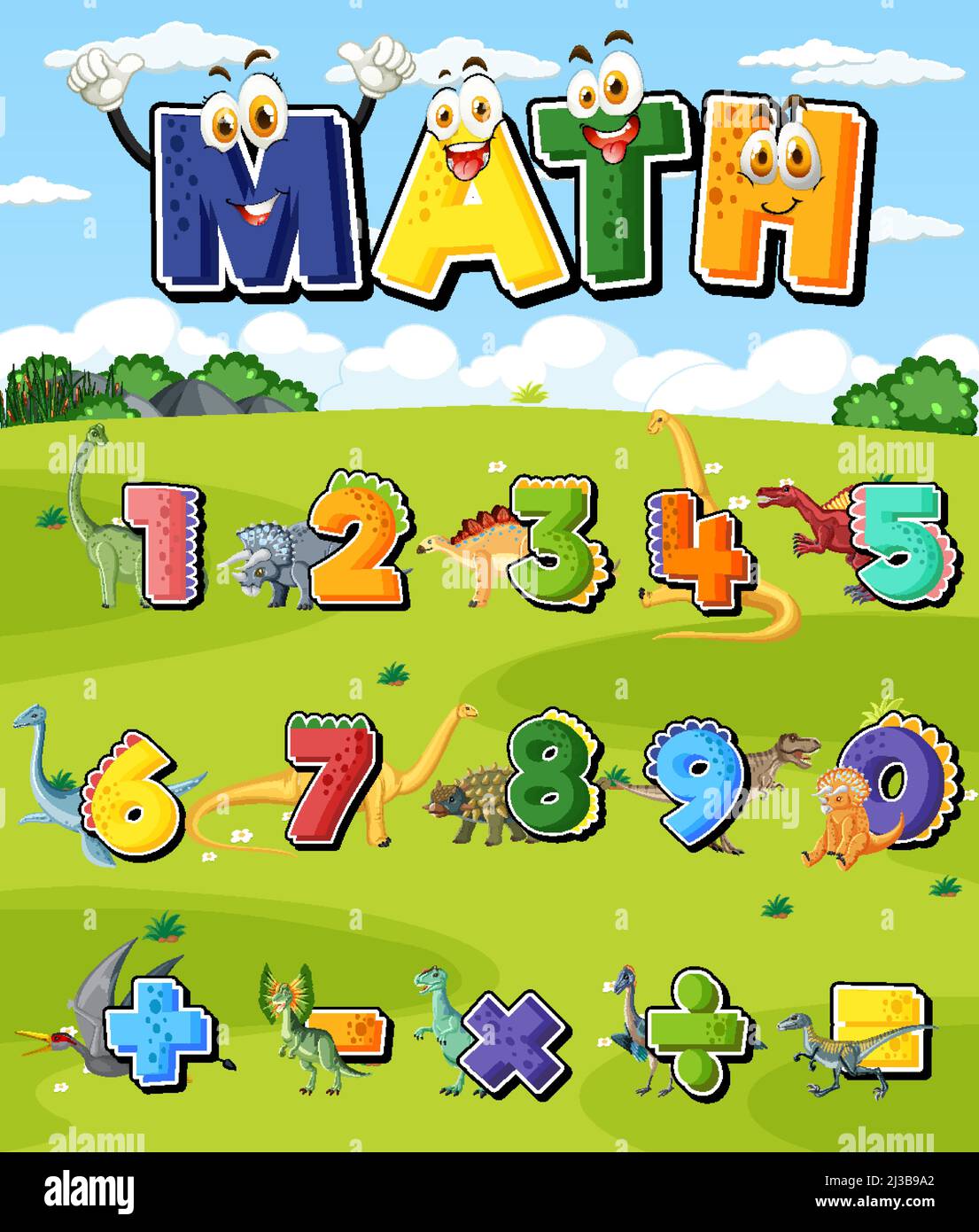 Counting number 0 to 9 and math symbols illustration Stock Vector Image ...