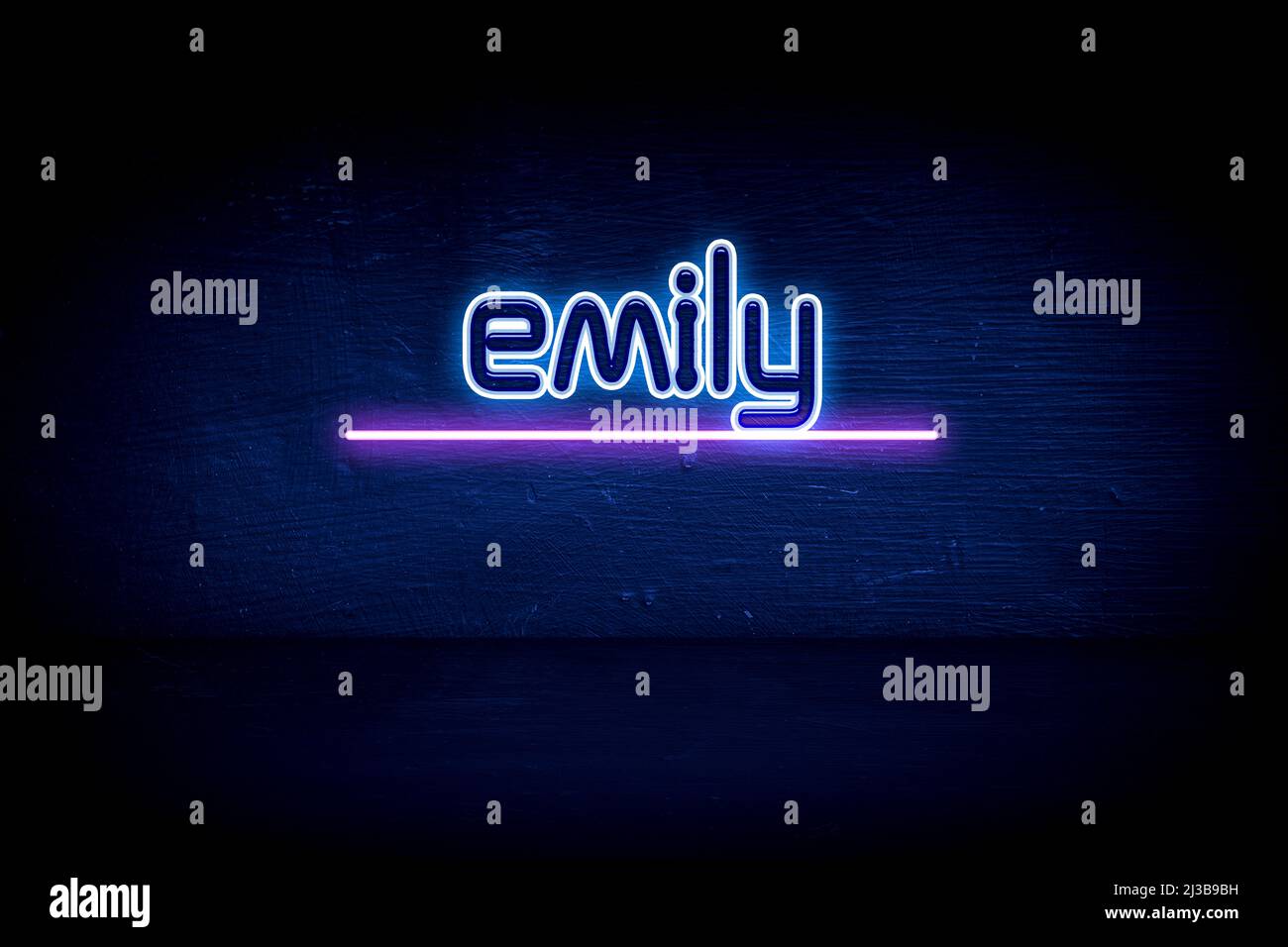 Emily - blue neon announcement signboard Stock Photo - Alamy