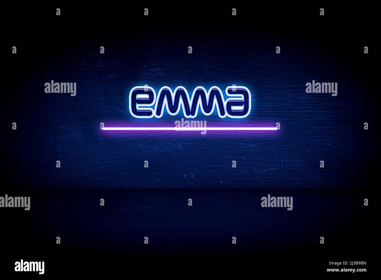 Emma - blue neon announcement signboard Stock Photo - Alamy