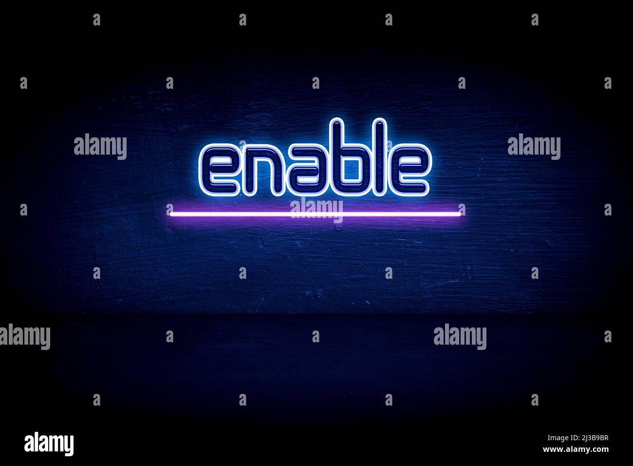 Enable - blue neon announcement signboard Stock Photo - Alamy