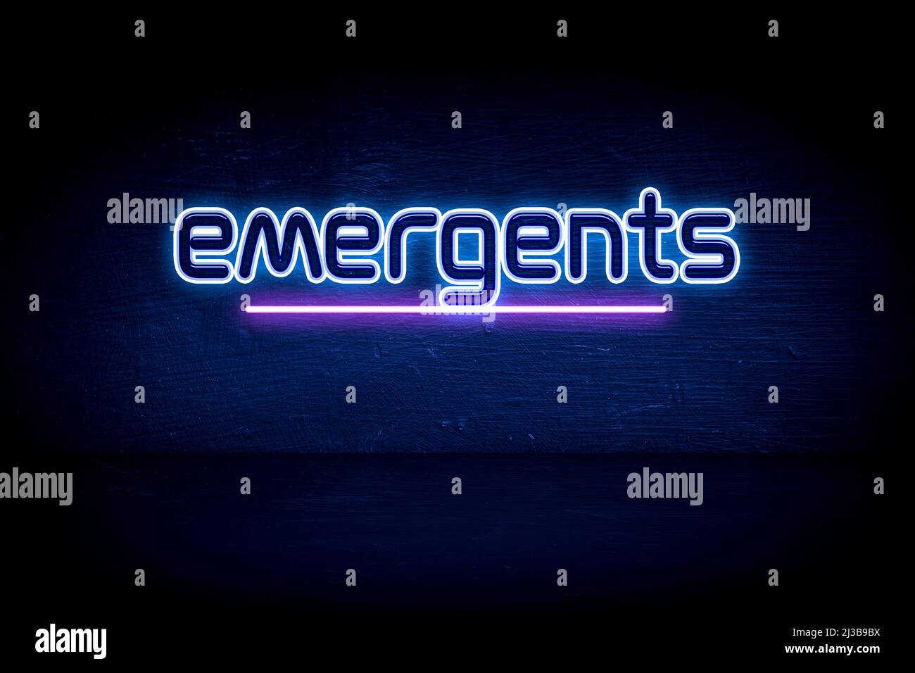 emergents - blue neon announcement signboard Stock Photo - Alamy