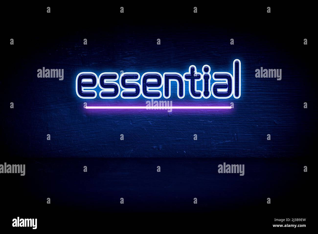 essential - blue neon announcement signboard Stock Photo - Alamy