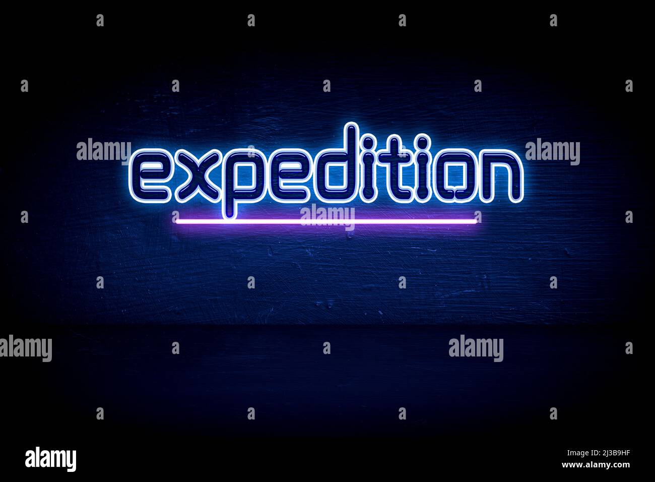 expedition - blue neon announcement signboard Stock Photo - Alamy