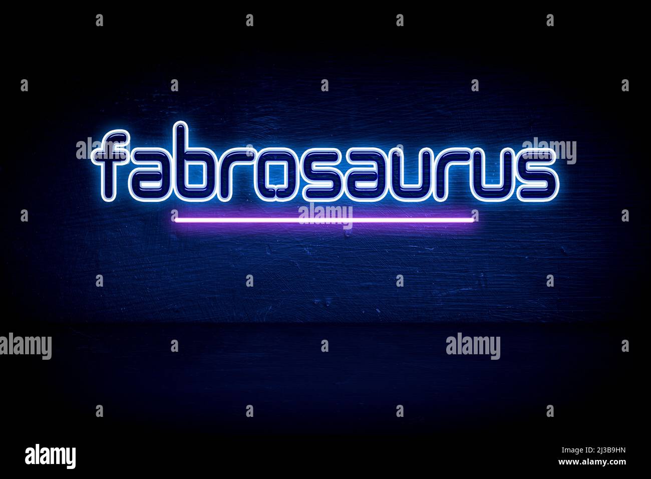 Fabrosaurus - blue neon announcement signboard Stock Photo - Alamy