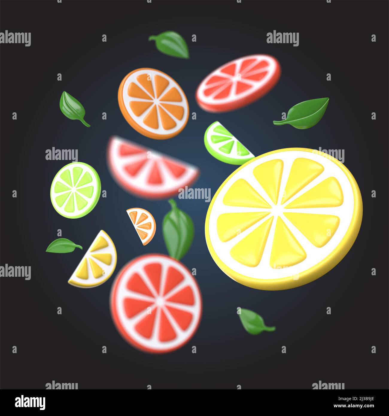 Citrus cartoon abstract background. 3D image Stock Photo - Alamy