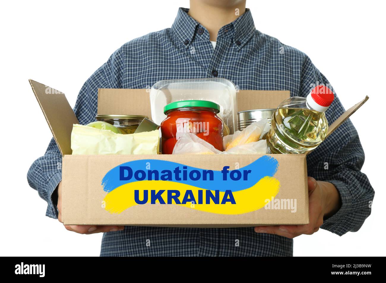 Concept of donation due to war in Ukraine, isolated on white background ...
