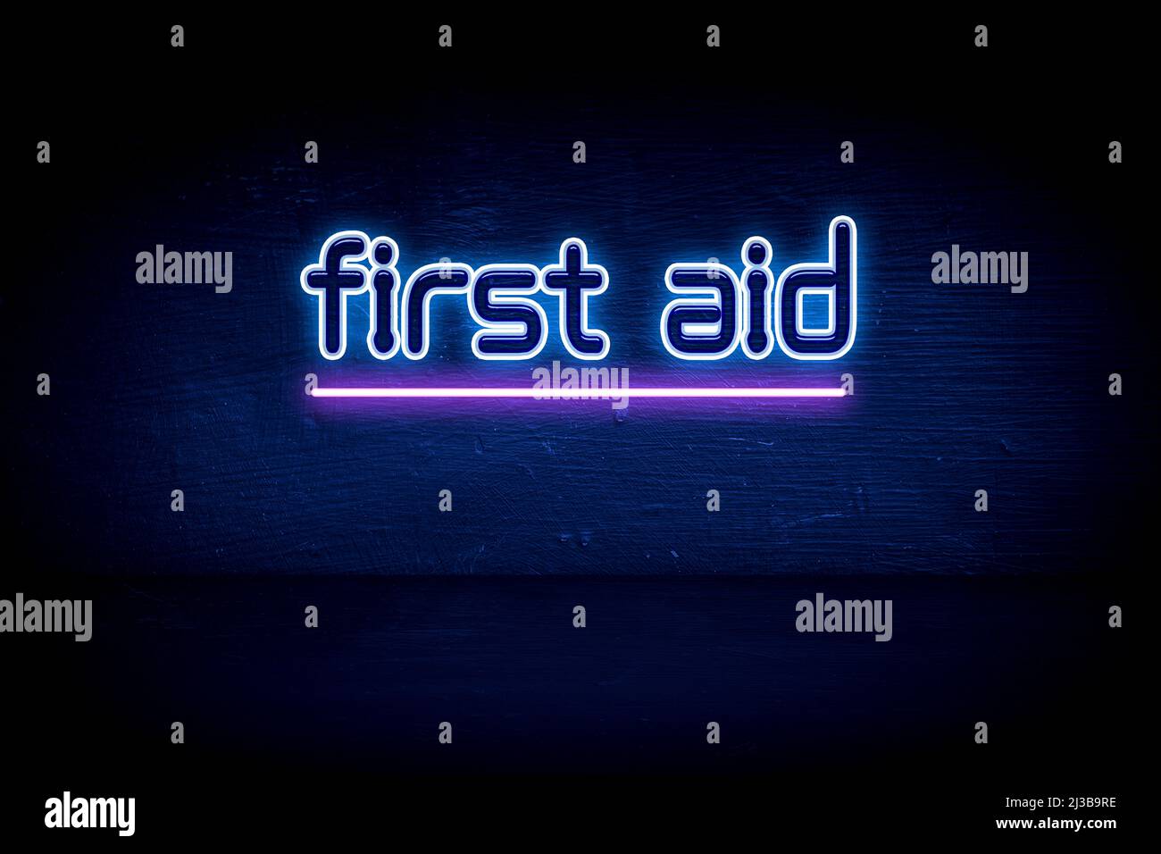 First Aid - blue neon announcement signboard Stock Photo - Alamy