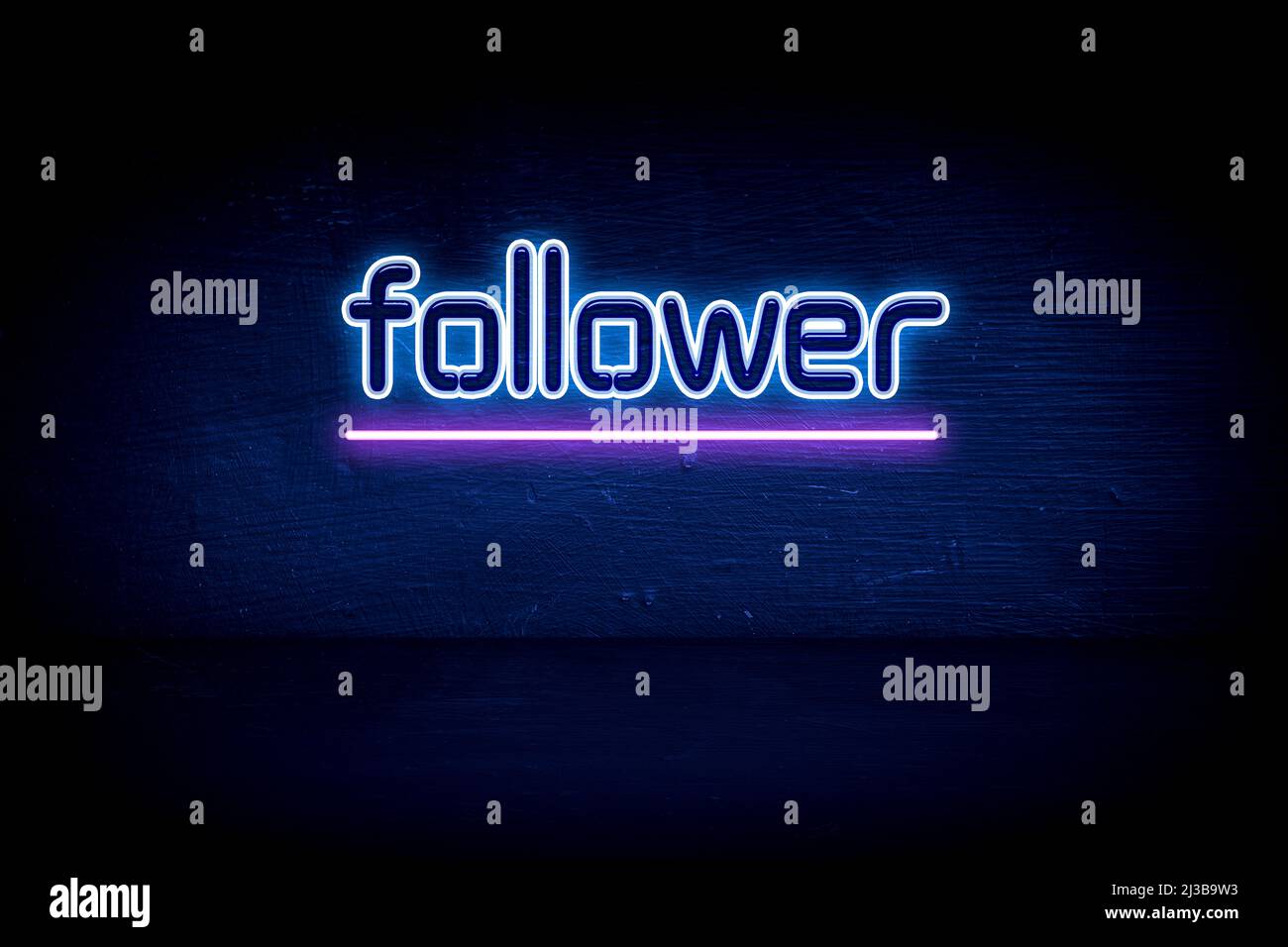 Follower - blue neon announcement signboard Stock Photo - Alamy