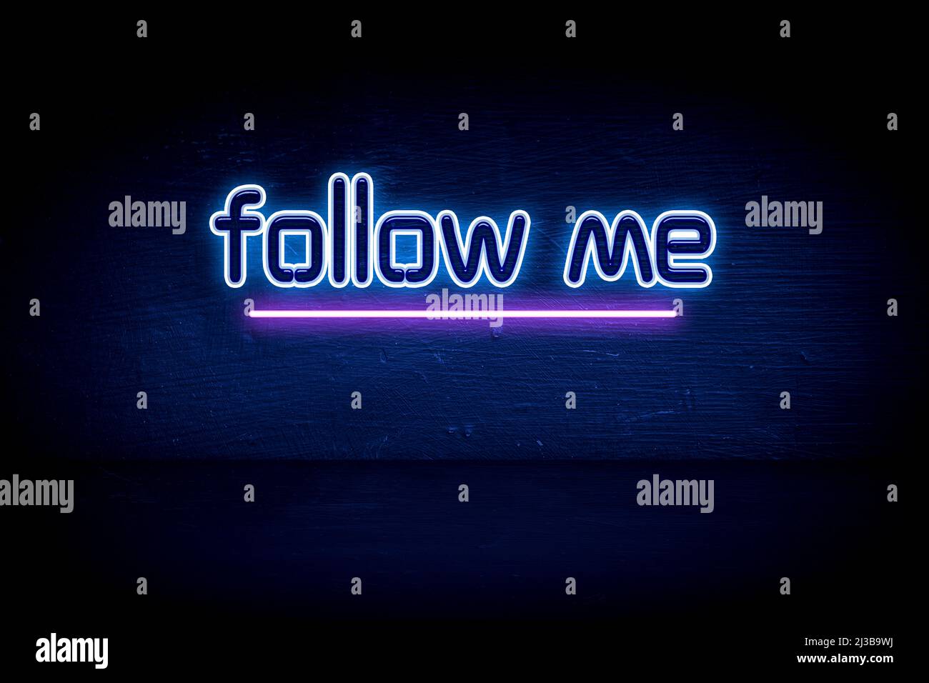 Follow me - blue neon announcement signboard Stock Photo - Alamy