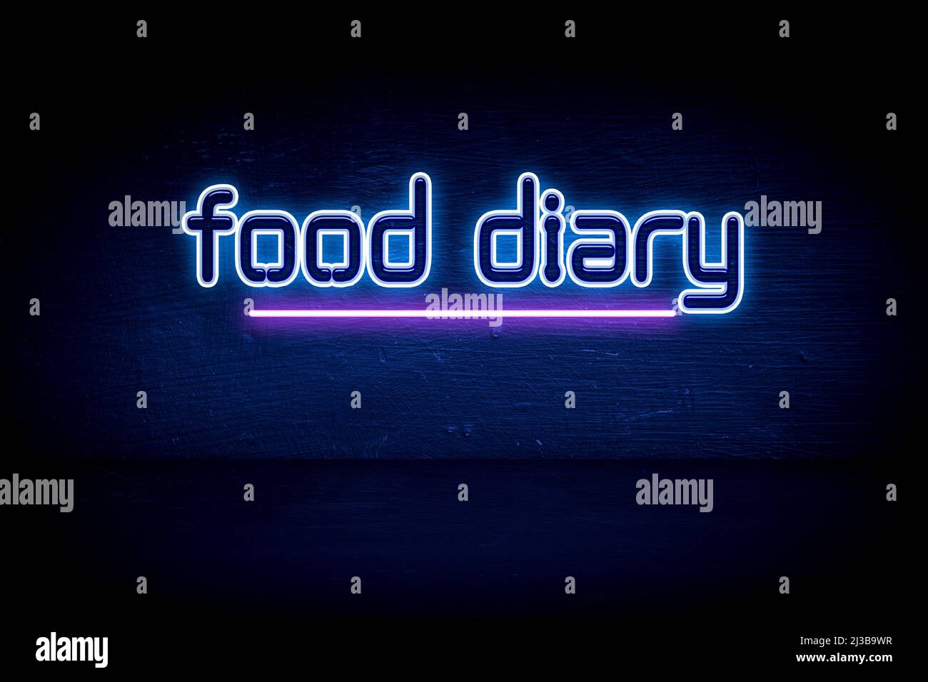 Food diary - blue neon announcement signboard Stock Photo - Alamy