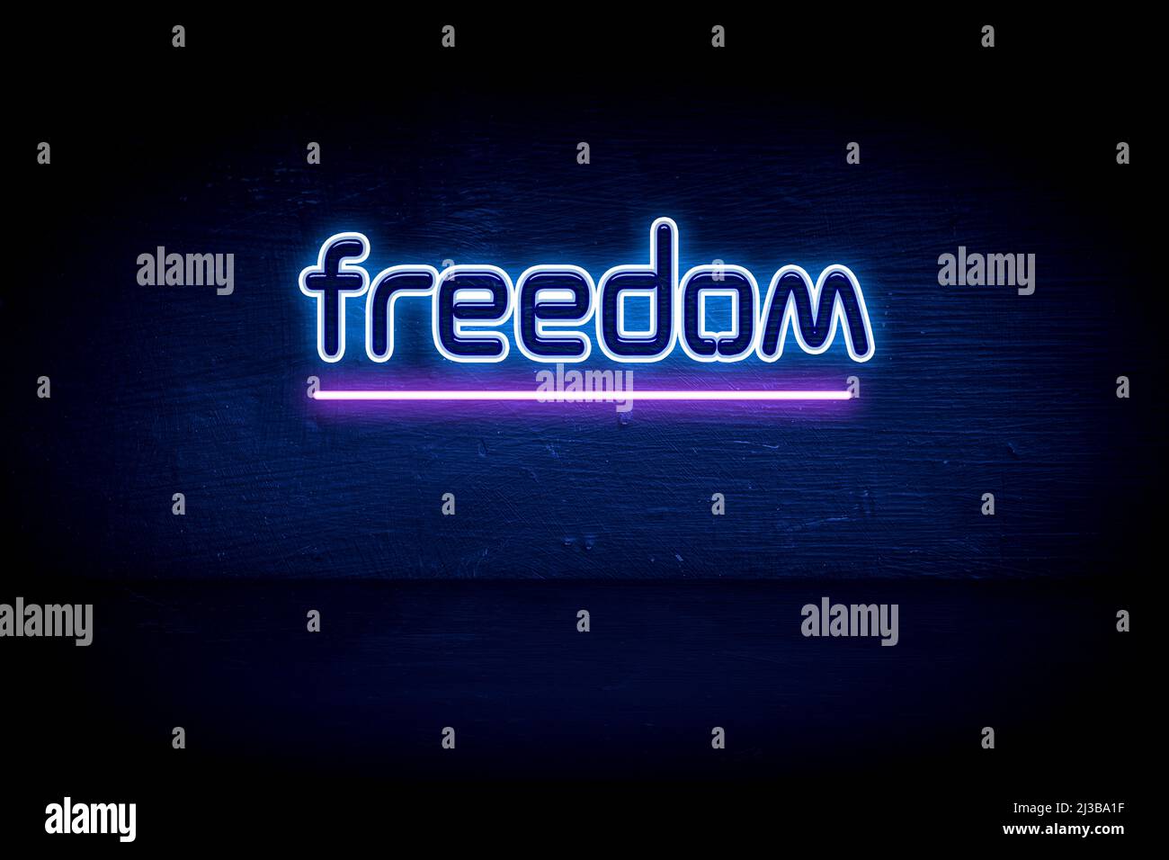 Freedom - blue neon announcement signboard Stock Photo - Alamy