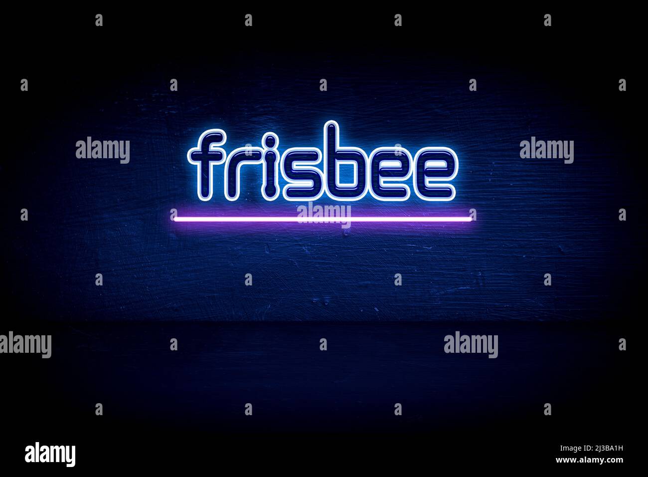 Frisbee - blue neon announcement signboard Stock Photo - Alamy