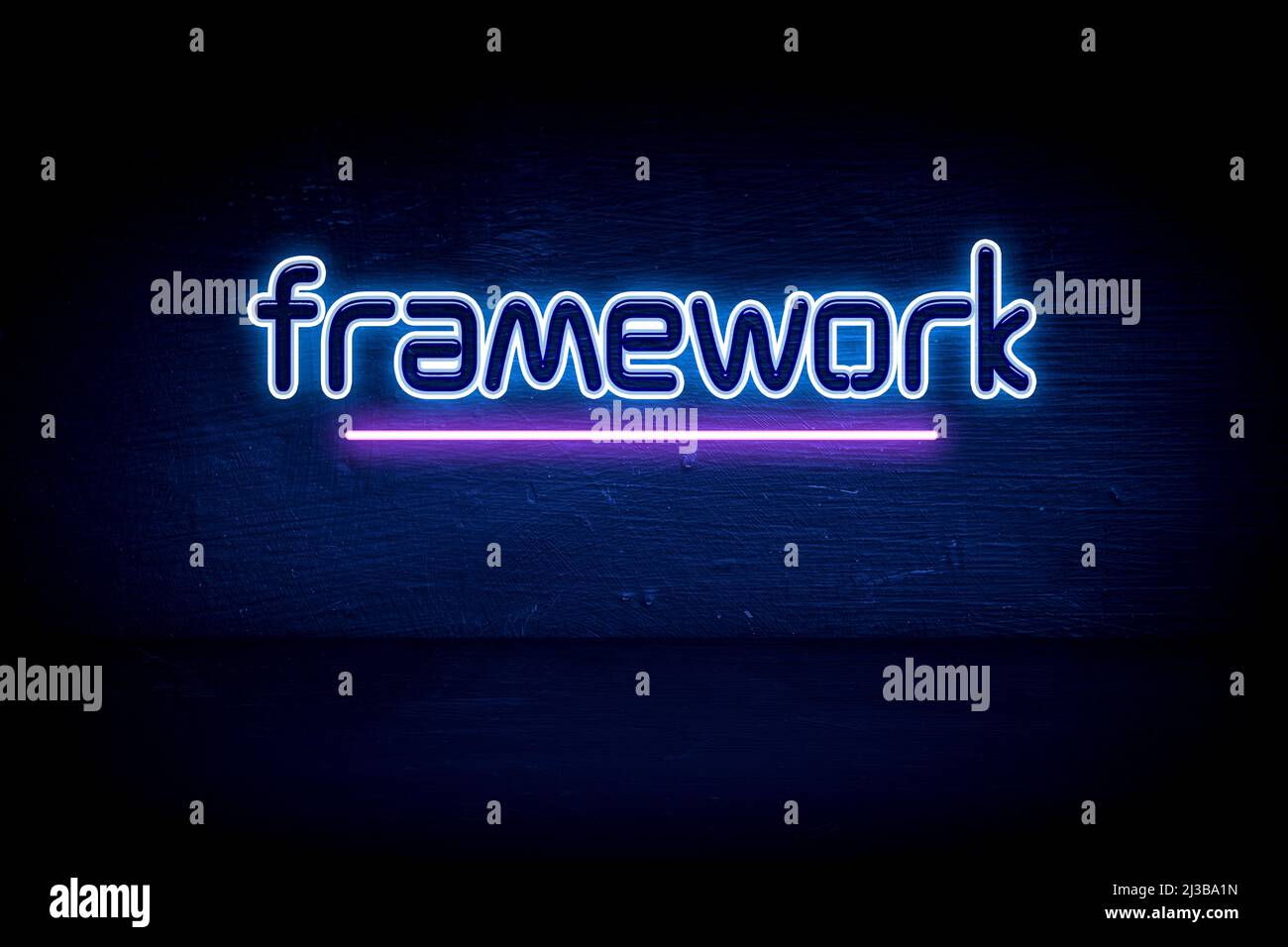 Framework - blue neon announcement signboard Stock Photo - Alamy