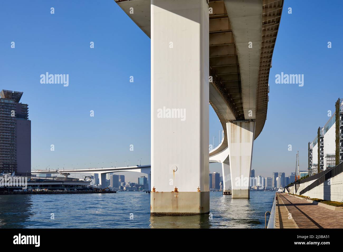 View of Rainbow Bridge and Tokyo Harbor from Ariake; Tokyo, Japan Stock ...