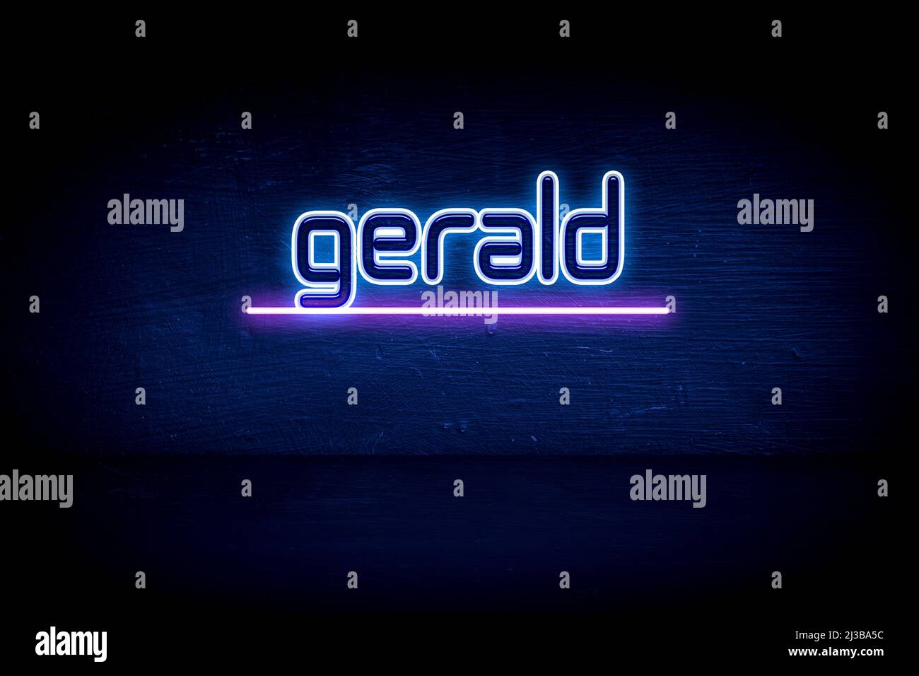 Gerald - blue neon announcement signboard Stock Photo - Alamy