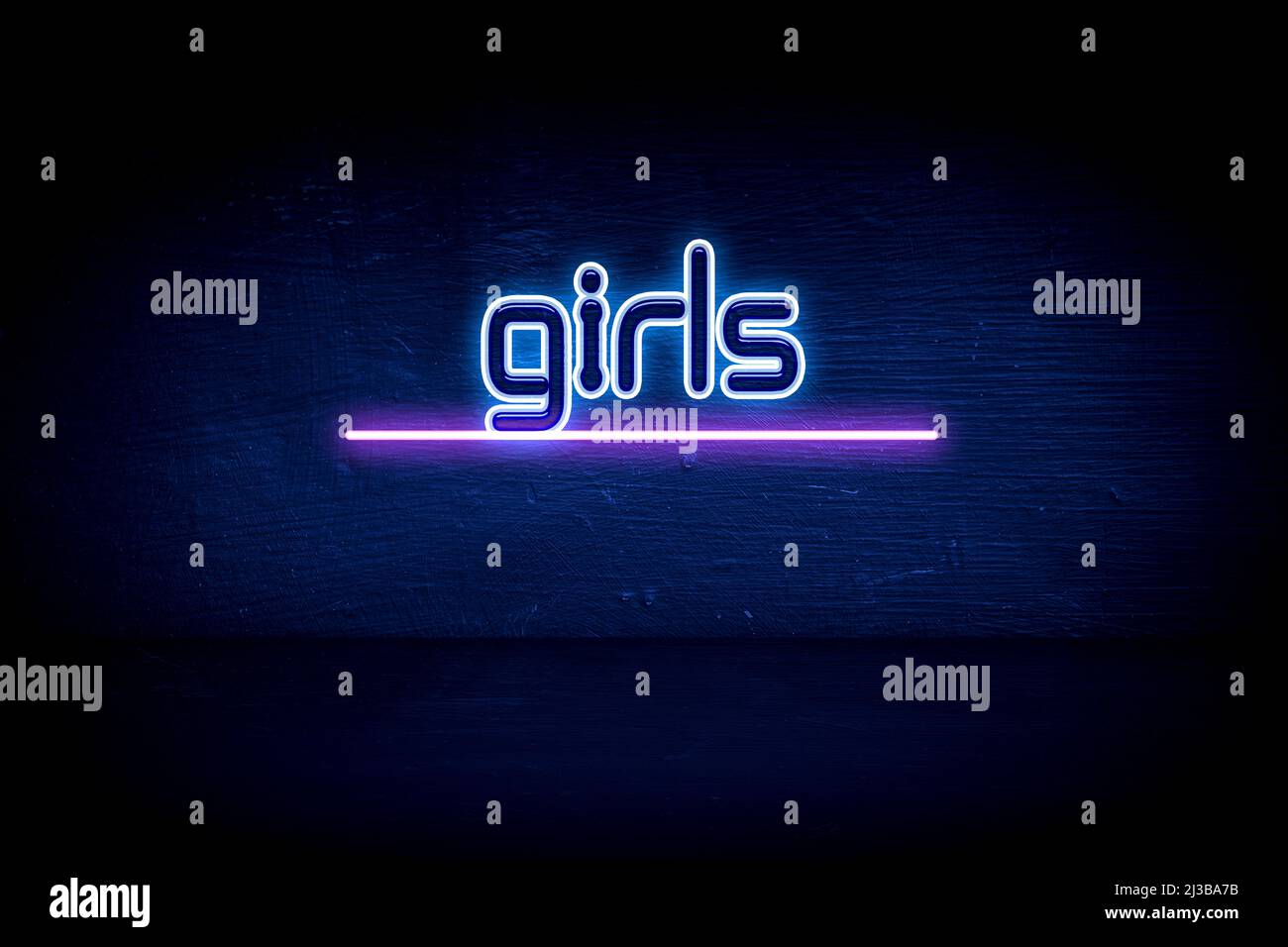 Girls - blue neon announcement signboard Stock Photo - Alamy