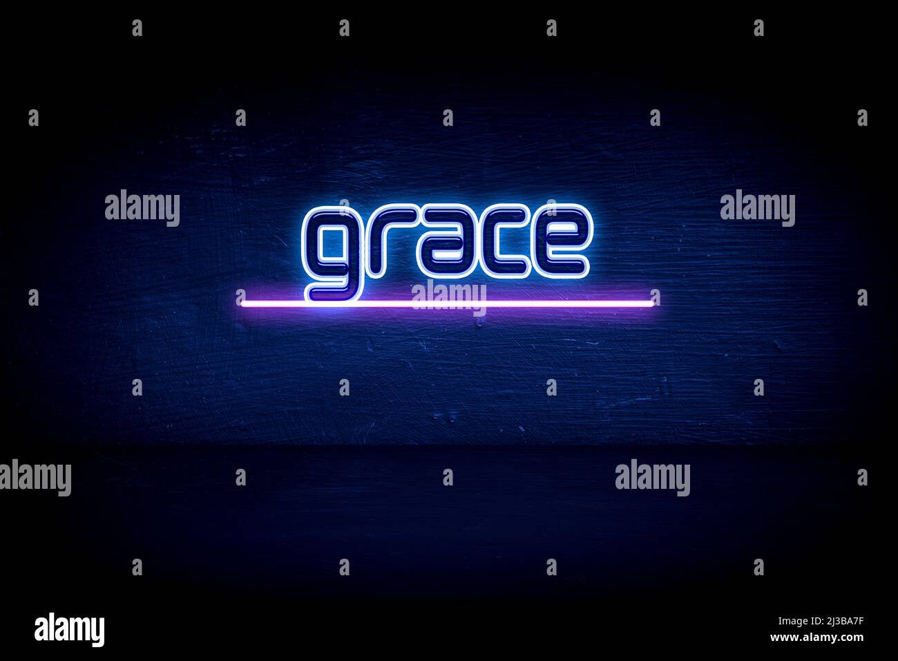 Grace - blue neon announcement signboard Stock Photo - Alamy