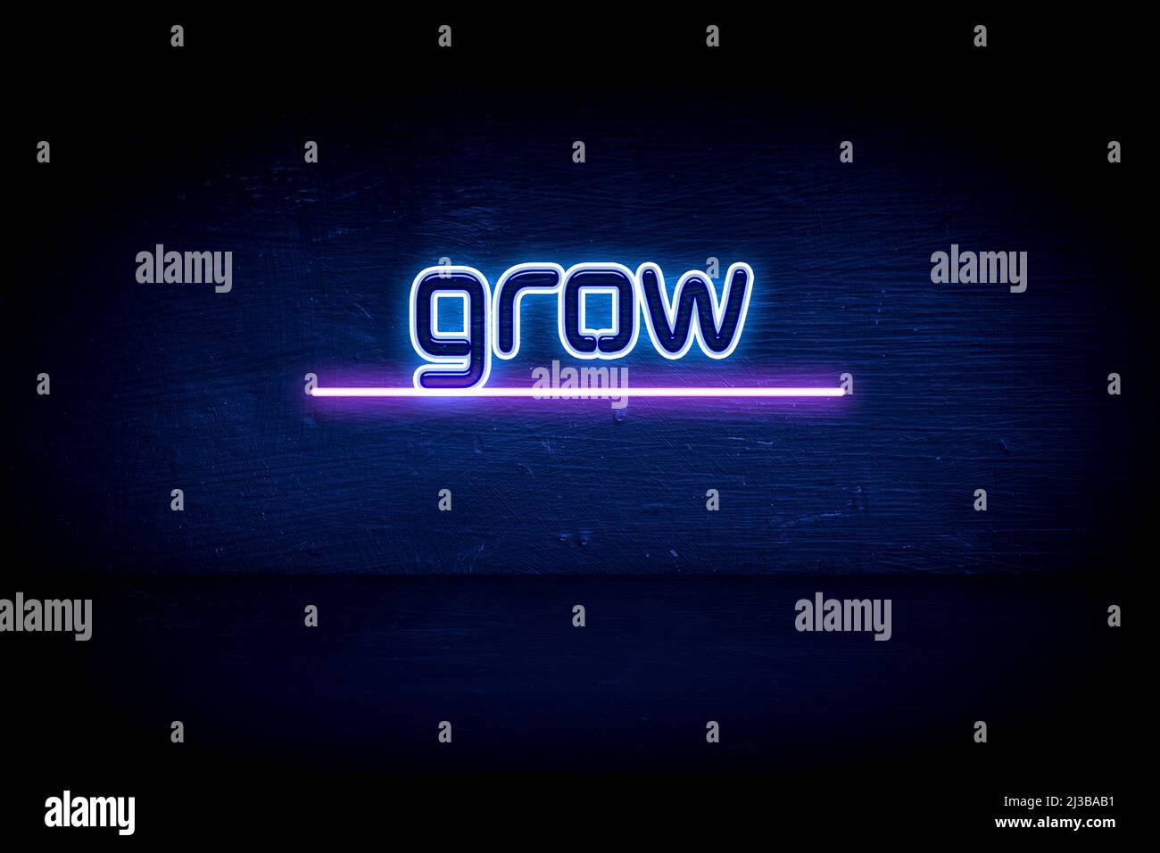 Grow - blue neon announcement signboard Stock Photo - Alamy