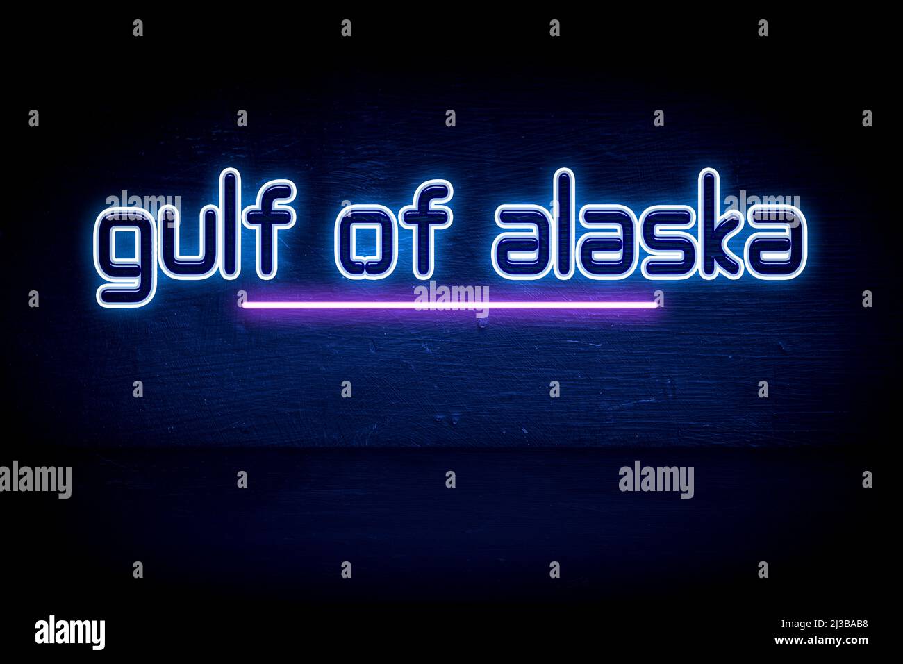 Gulf of Alaska - blue neon announcement signboard Stock Photo - Alamy