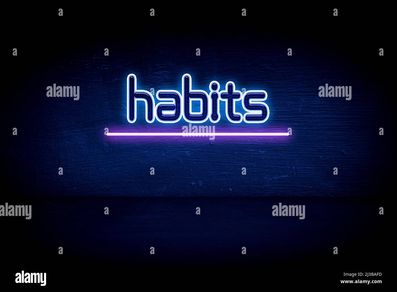 Habits - blue neon announcement signboard Stock Photo - Alamy