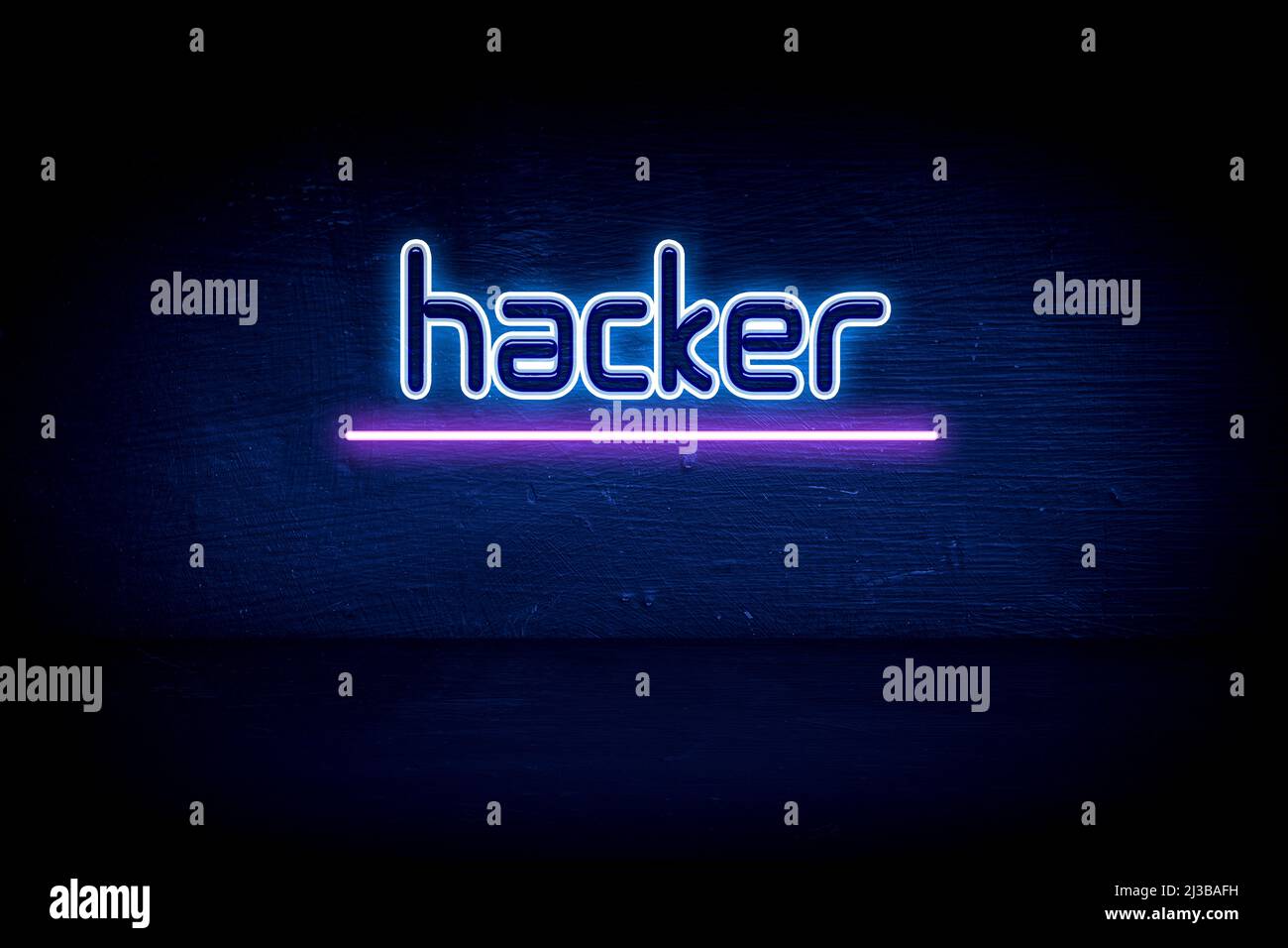 Hacker - blue neon announcement signboard Stock Photo - Alamy