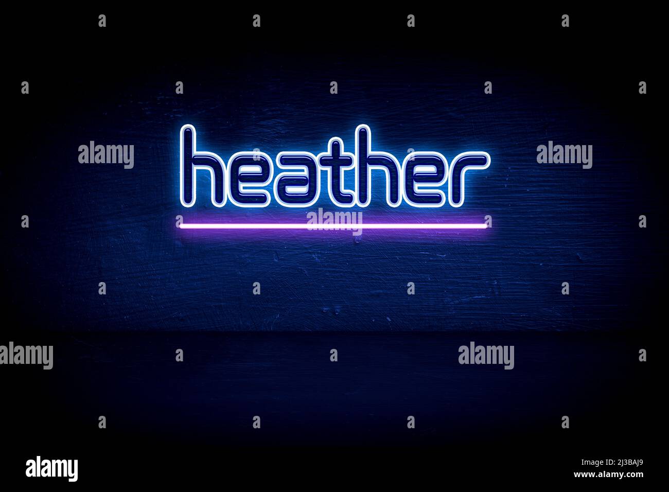 Heather - blue neon announcement signboard Stock Photo - Alamy
