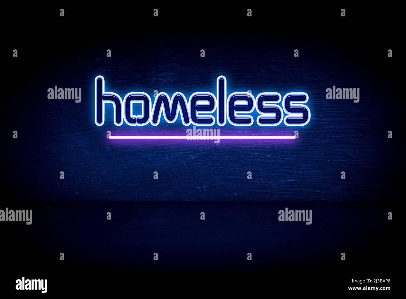 Homeless - blue neon announcement signboard Stock Photo - Alamy