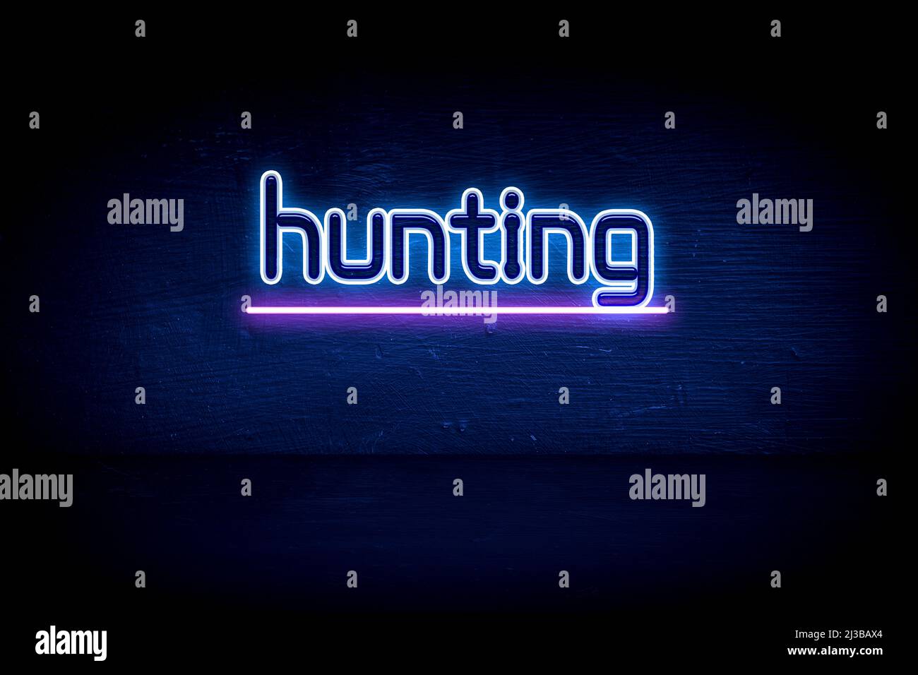 Hunting - blue neon announcement signboard Stock Photo - Alamy
