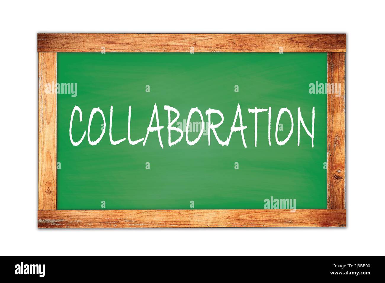 COLLABORATION text written on green wooden frame school blackboard ...