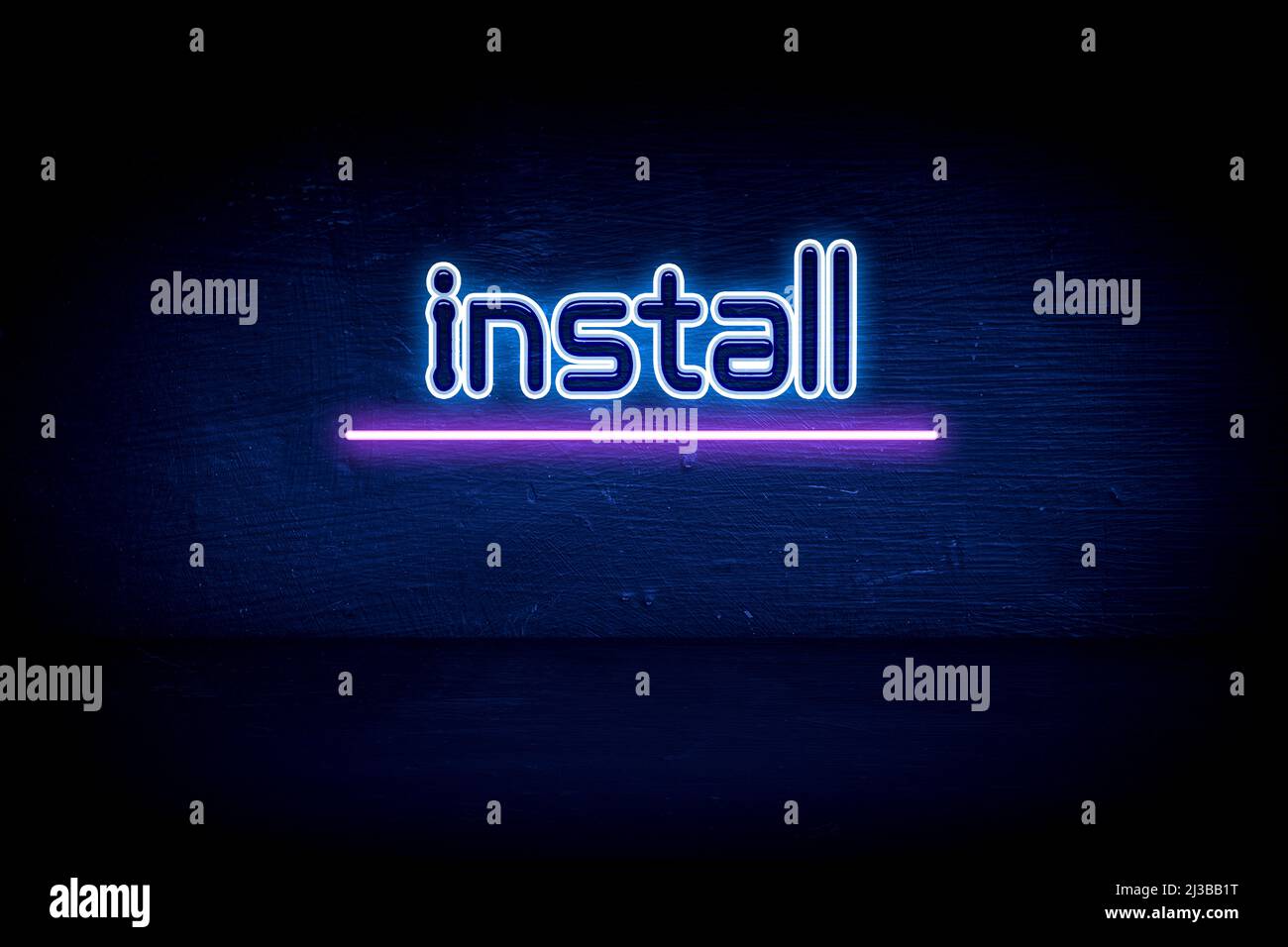 Install - blue neon announcement signboard Stock Photo - Alamy