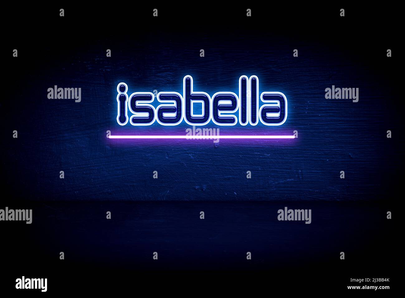Isabella - blue neon announcement signboard Stock Photo - Alamy