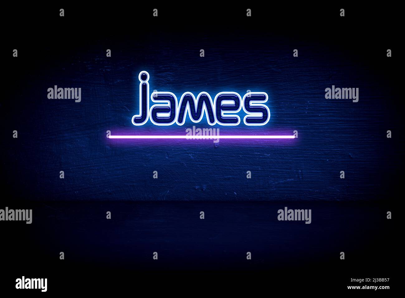 James - blue neon announcement signboard Stock Photo - Alamy