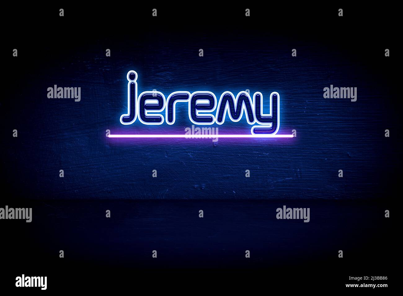 Jeremy - blue neon announcement signboard Stock Photo - Alamy