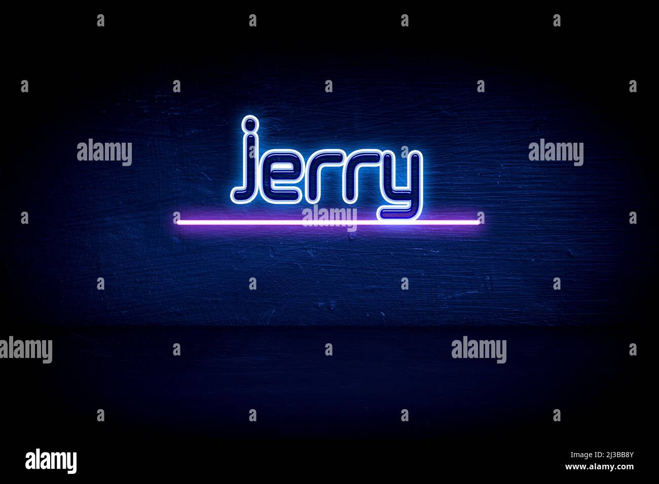 Jerry - blue neon announcement signboard Stock Photo - Alamy